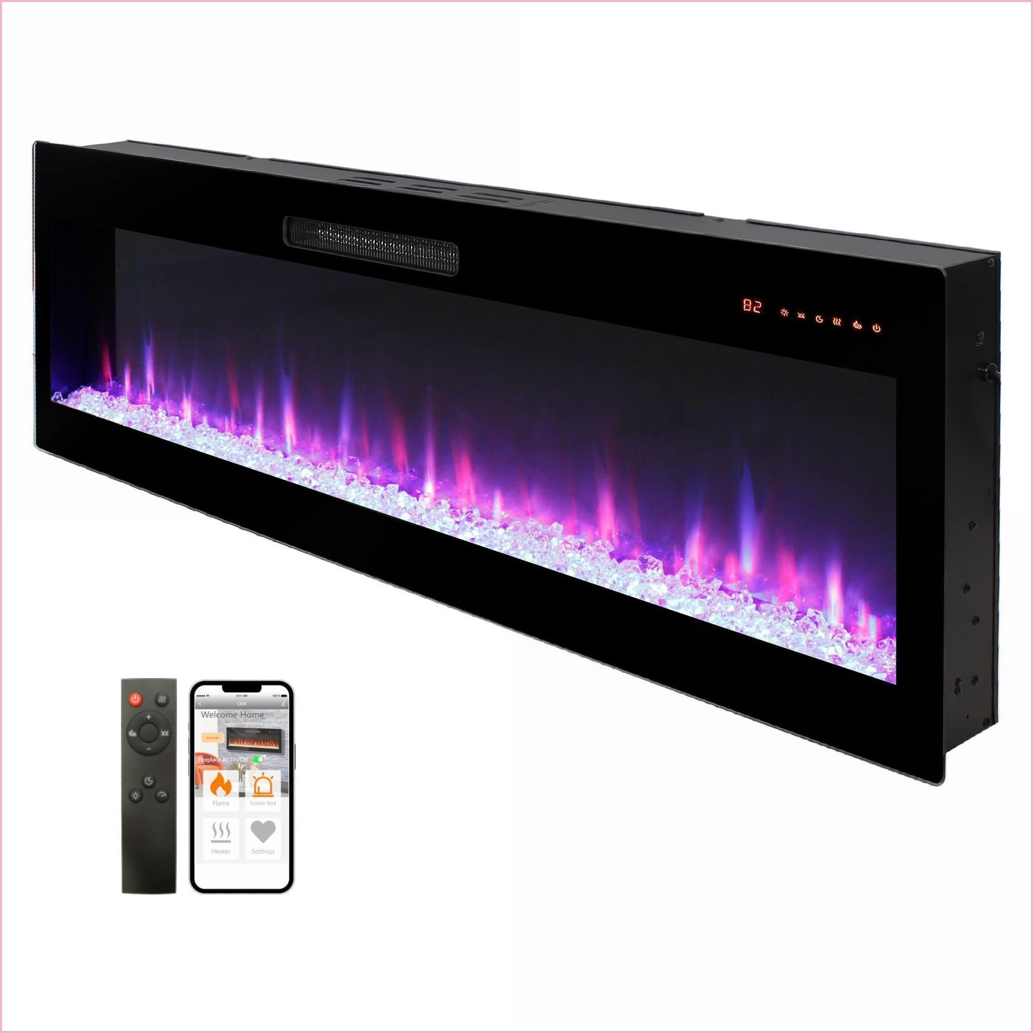 Electric Fireplace 60'' Smart WiFi 3D Flame, Wall-Mounted/Recessed ...