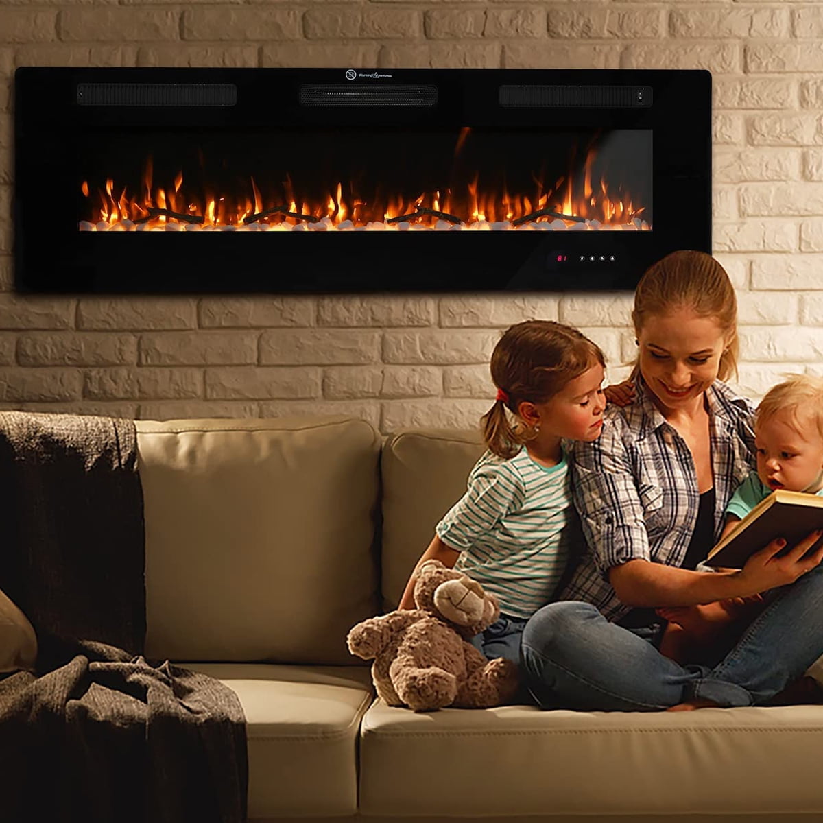 Electric Fireplace, 60 inch Recessed Wall Heater with Remote Control ...