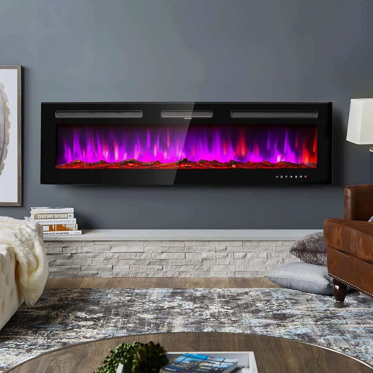 Electric Fireplace 60 inch Wall Mounted and Recessed with Remote ...