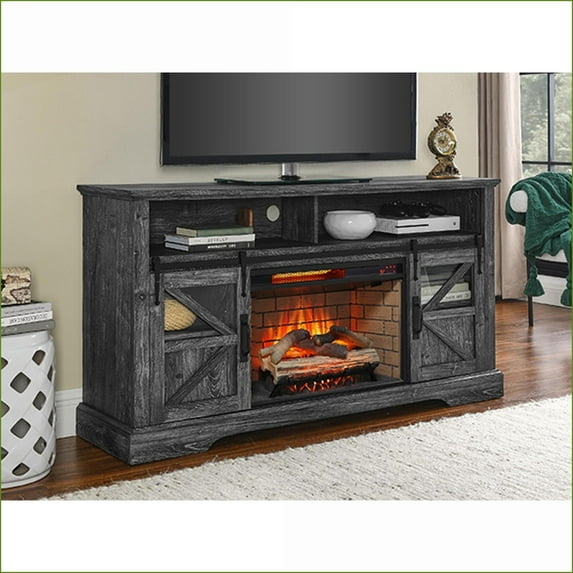 Electric Fireplace Entertainment Center, 60” Farmhouse Dark Rustic Oak ...