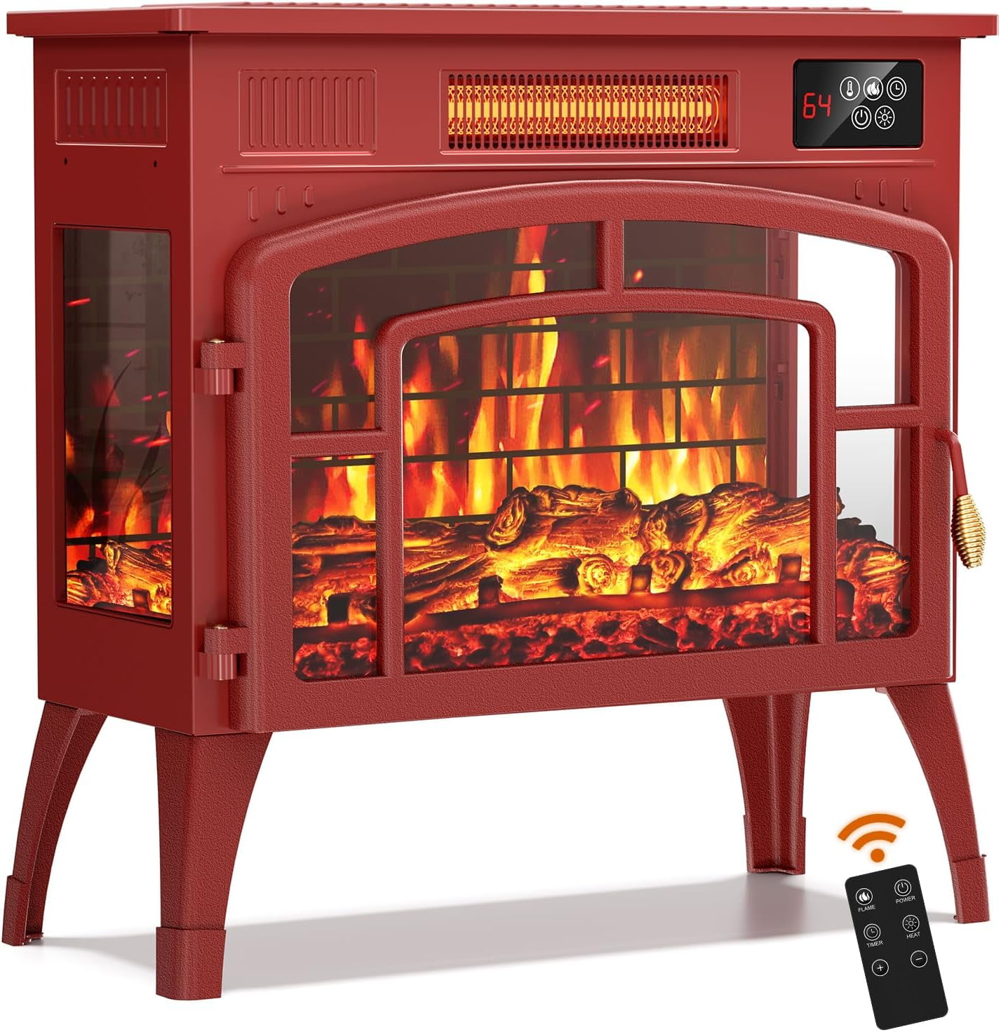 Electric Fireplace Heater 23" w/Remote, 3D Flame Effects, 750/1500W ...