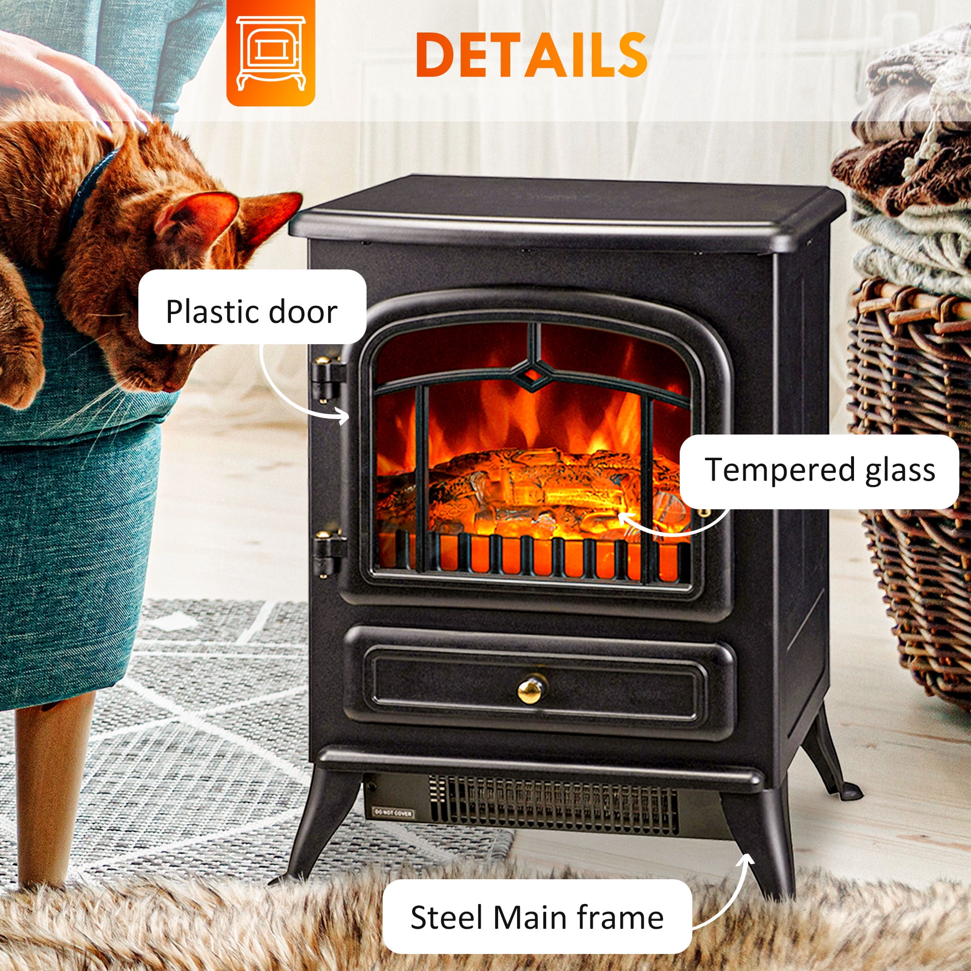 Electric Fireplace Heater LED Flame Fireplace Stove - Walmart.com