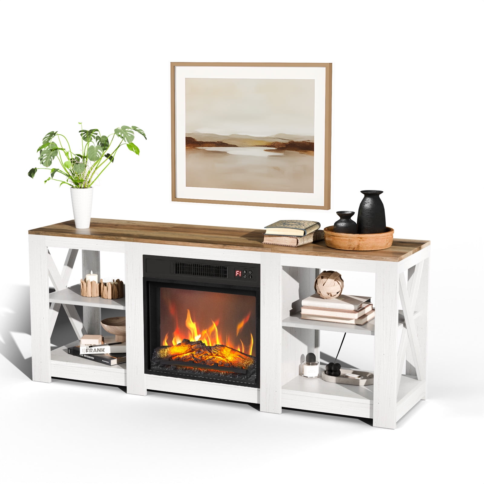 Electric Fireplace Insert and Two Tone Fireplace TV Stand, 1400W 3D ...