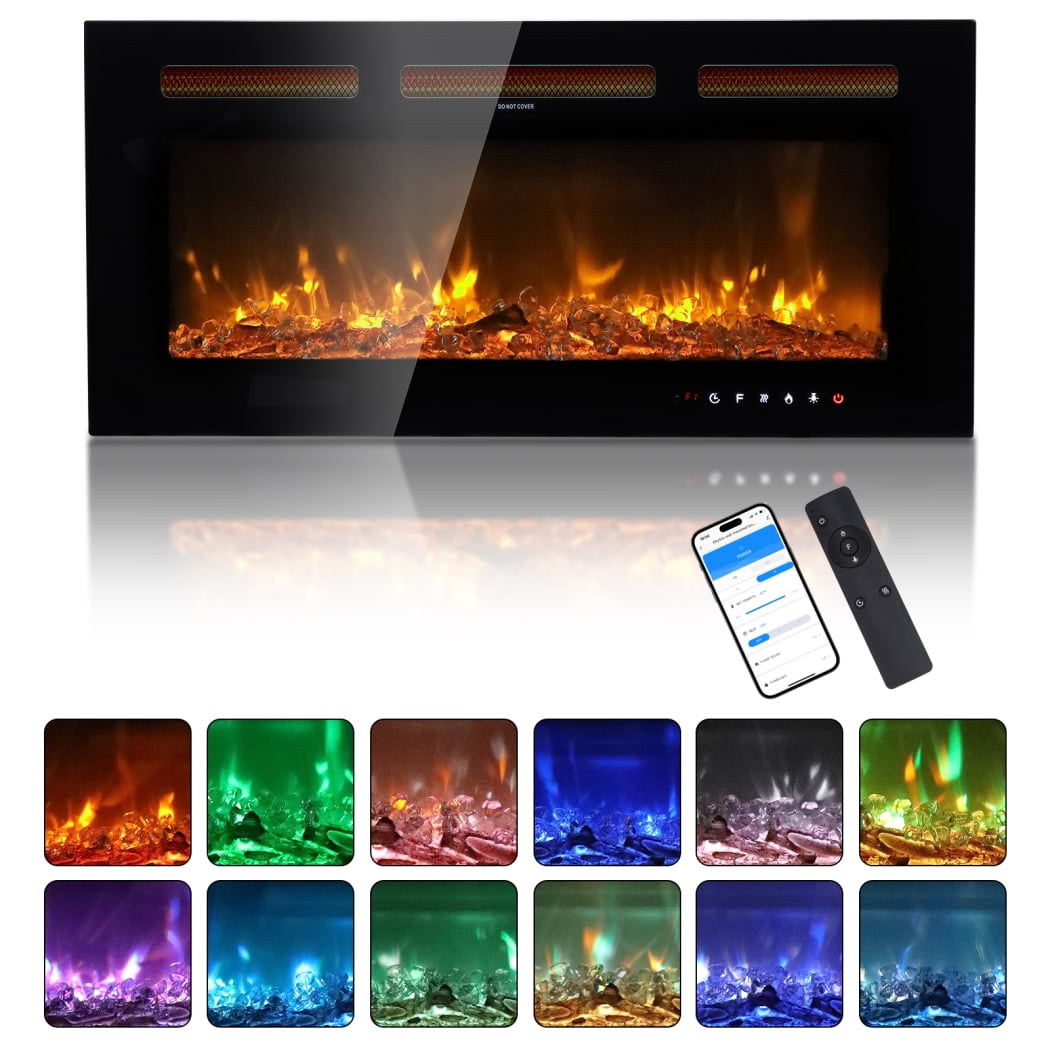 Electric Fireplace Inserts, 36” Recessed & 1500W Wall Mounted Fireplace ...