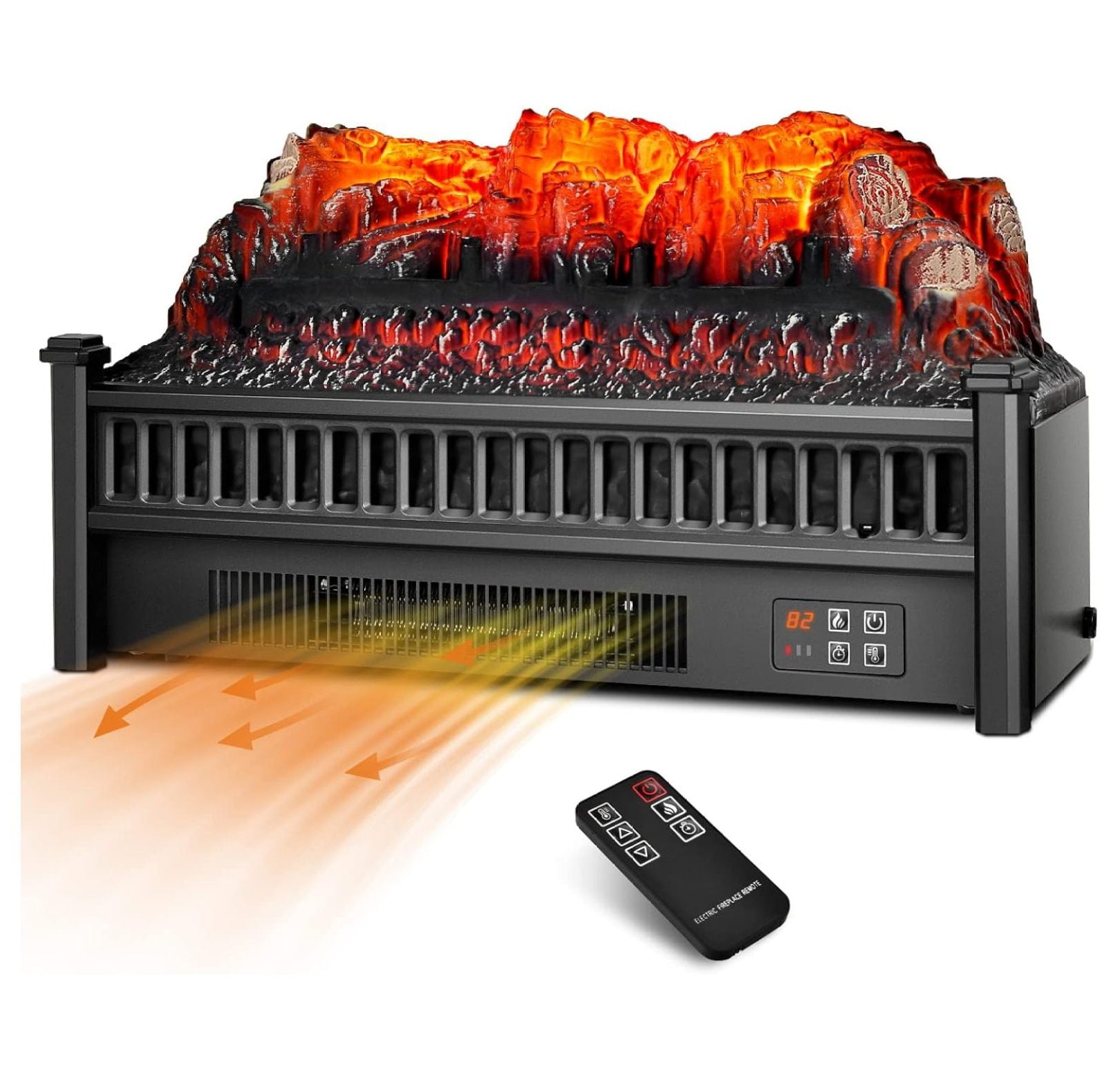 Electric Fireplace Log Heater with Control, 23-Inch Realistic Ember Bed ...