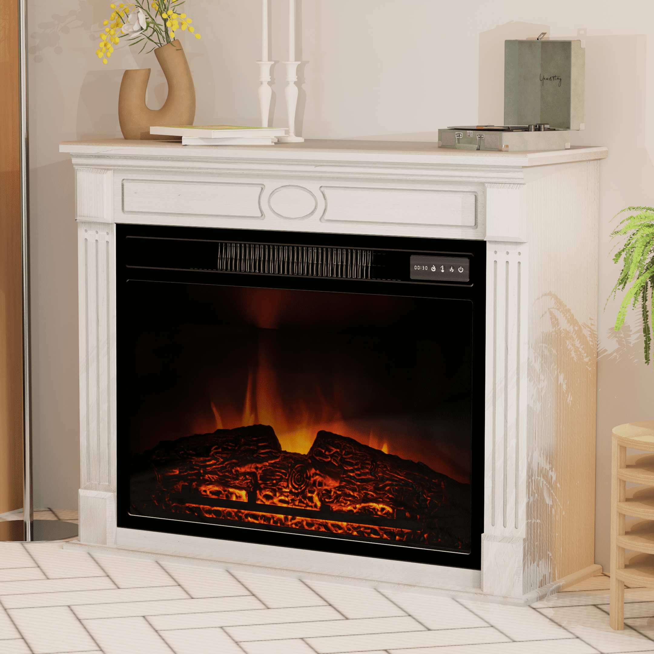 Electric Fireplace Mantel Wood Surround Firebox Freestanding Corner ...
