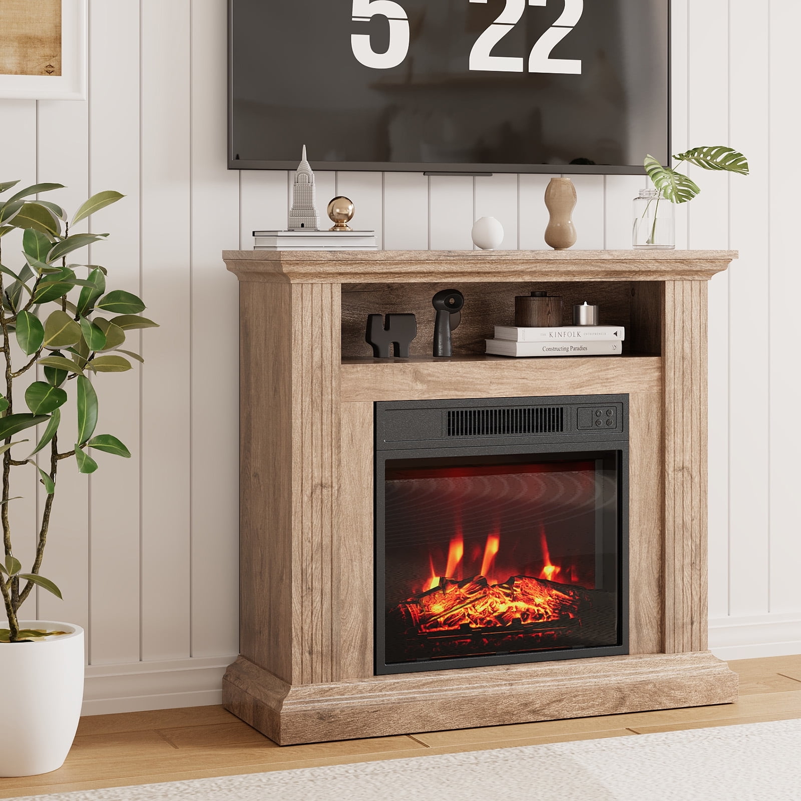 Electric Fireplace, Retro Recessed Fireplace Heater, Remote Control ...