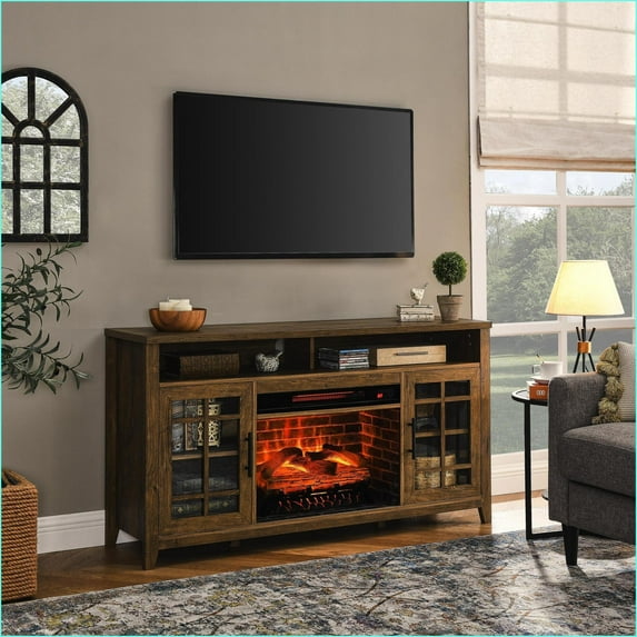 Electric Fireplace TV Stand, 55 Inch Reclaimed Barnwood with Storage ...
