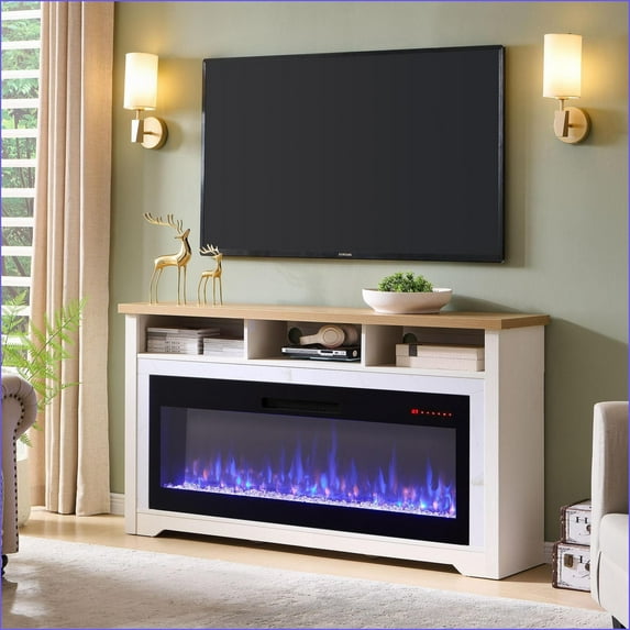 Electric Fireplace TV Stand 70 Inch for TVs Up to 70", Cream White with ...