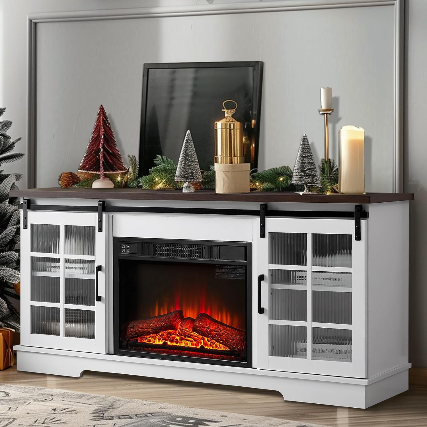 Electric Fireplace TV Stand,Multipurpose Sliding Door TV Media Stand ...