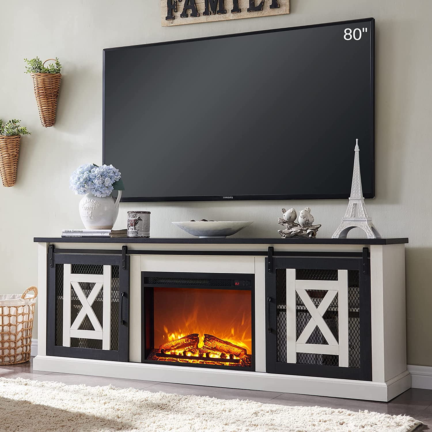 Electric Fireplace TV Stand for TV's up to 80 Inches Modern Farmhouse ...