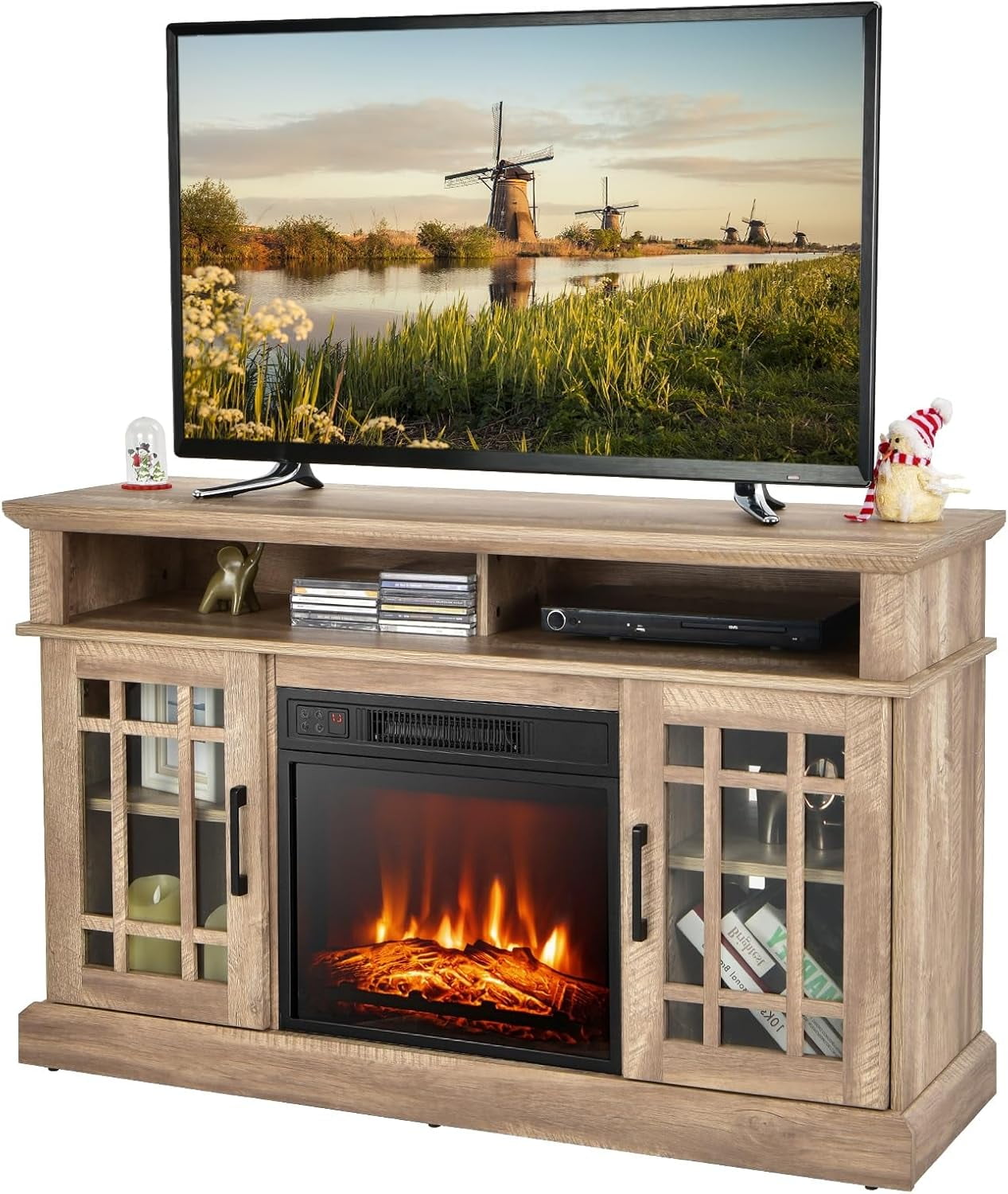 Electric Fireplace TV Stand for TVs up to 55’’, TV Console Table w/18 ...