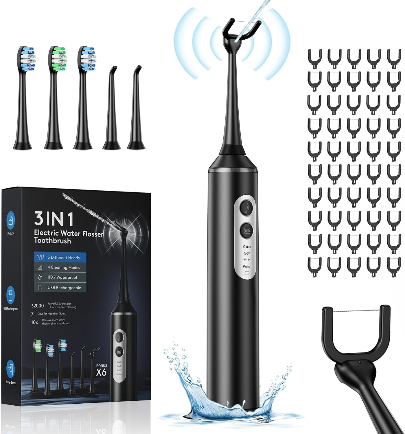 Electric Flosser with 4 Modes, 3 in 1 Power Flosser and Electric ...