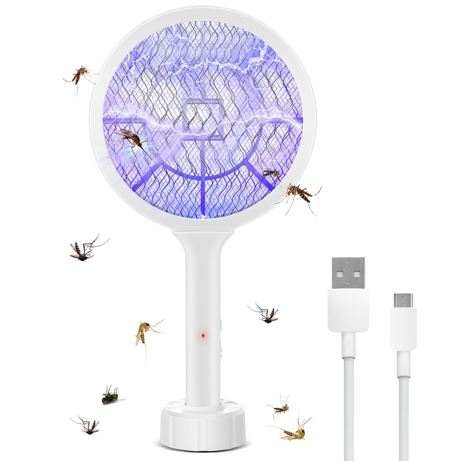 Electric Fly Swatter 3000V Bug Zapper Racket 2 in 1 Fly Swatter with 1200mAh Battery ...