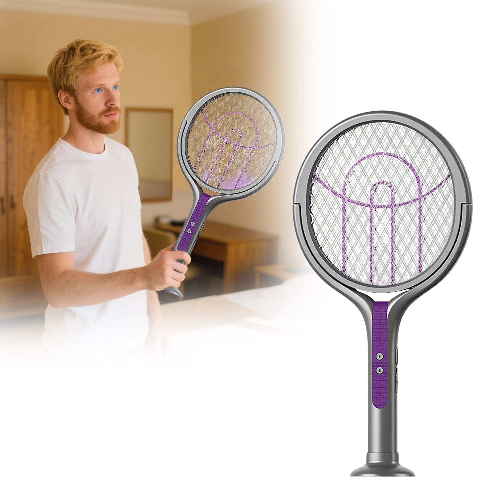 Electric Fly Swatter 4000V Bug Zapper Racket Dual Modes Mosquito Killer ...