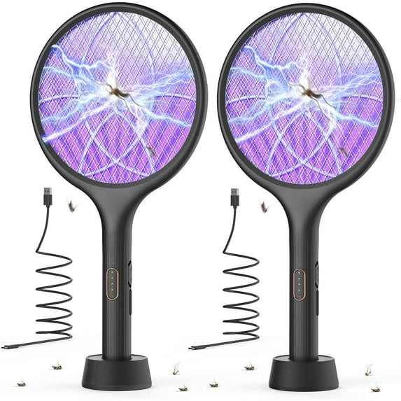 Electric Fly Swatter Bug Zapper Racket 4000V LED Screen Dual Modes ...