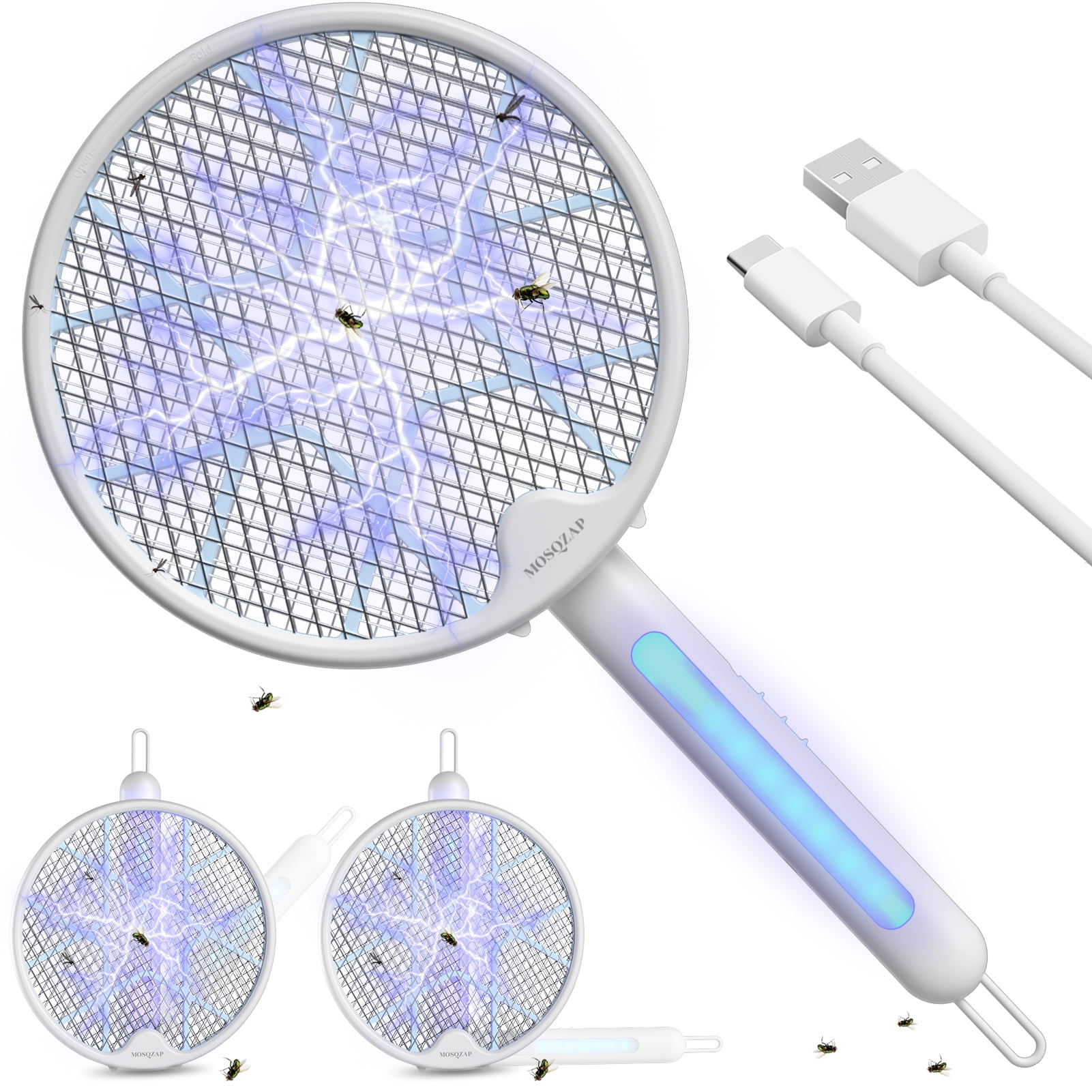 Electric Fly Swatter Bug Zapper Racket, Foldable Fly Zapper Racket ...