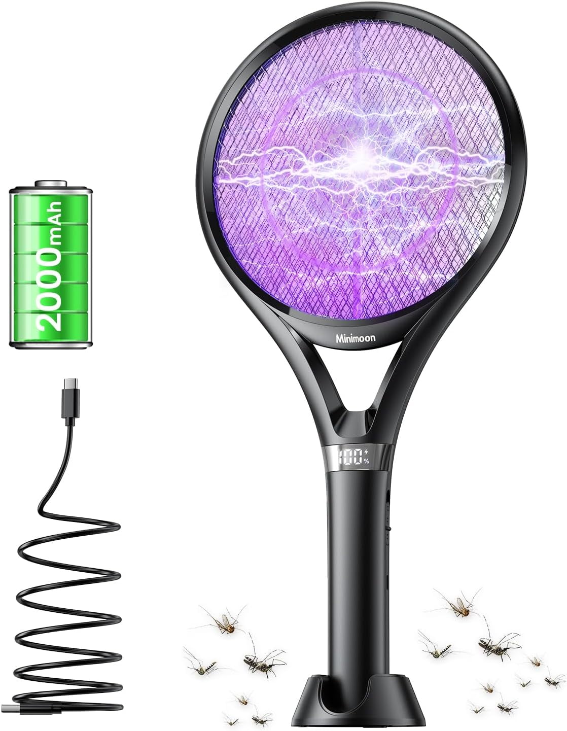 Electric Fly Swatter with LED Display, 2000mAh Rechargeable Fly Swatter ...