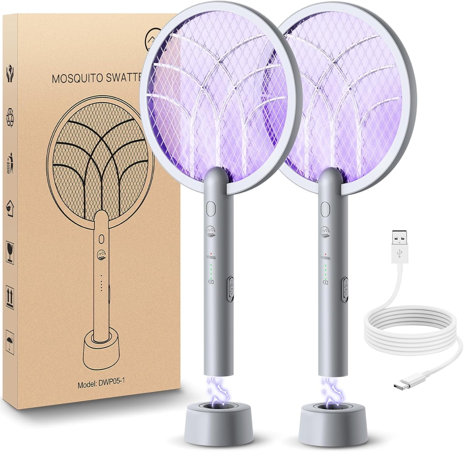 Electric Fly Swatter Racket, 2 in 1 Smart Bug Zapper & Power Take Off ...