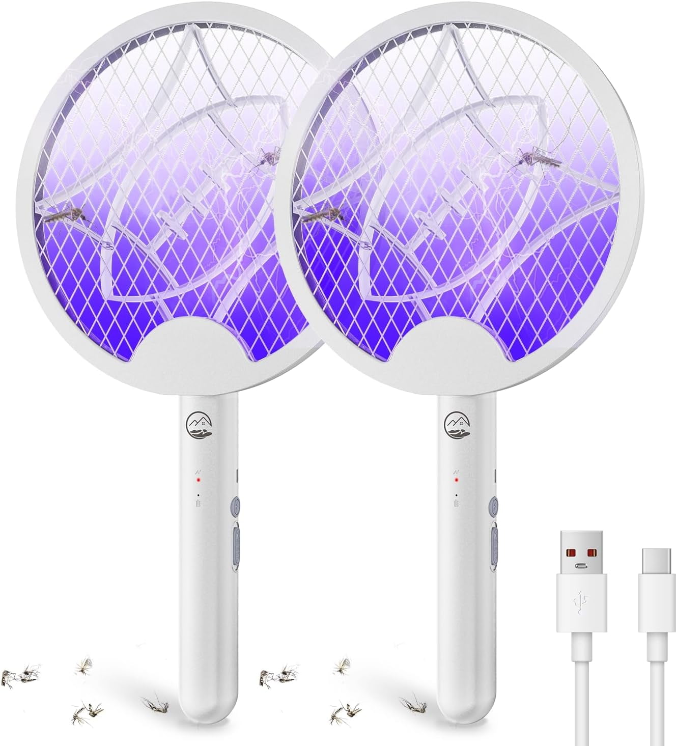 Electric Fly Swatter Racket, Foldable 2 in 1 Bug Zapper with Purple ...