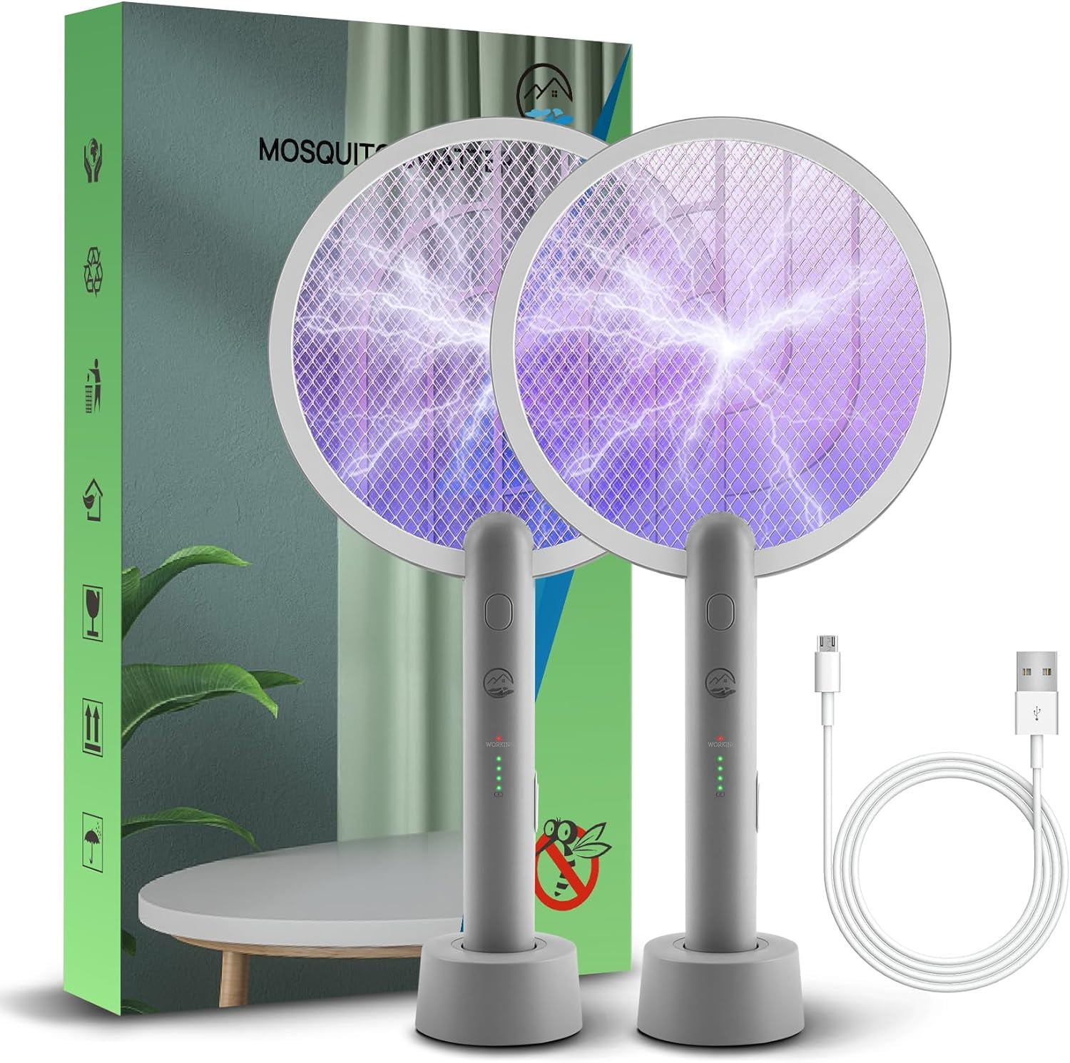 Electric Fly Swatter Racket, Mosiller 4000V 2 in 1 Bug Zapper with USB ...