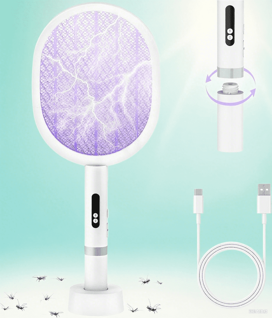 Electric Fly Swatter, Type-C Rechargeable Electric Bug Zapper Racket ...