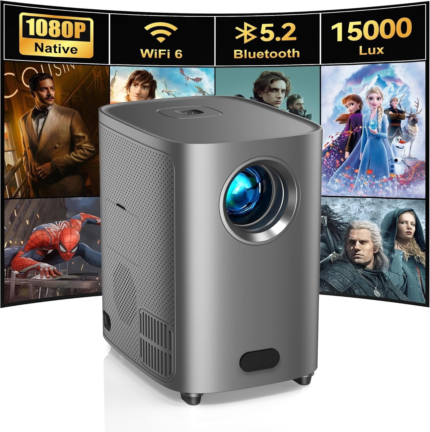 [Electric Focus] Projector with WiFi and , 1080P 15,000 Lumens 4K ...