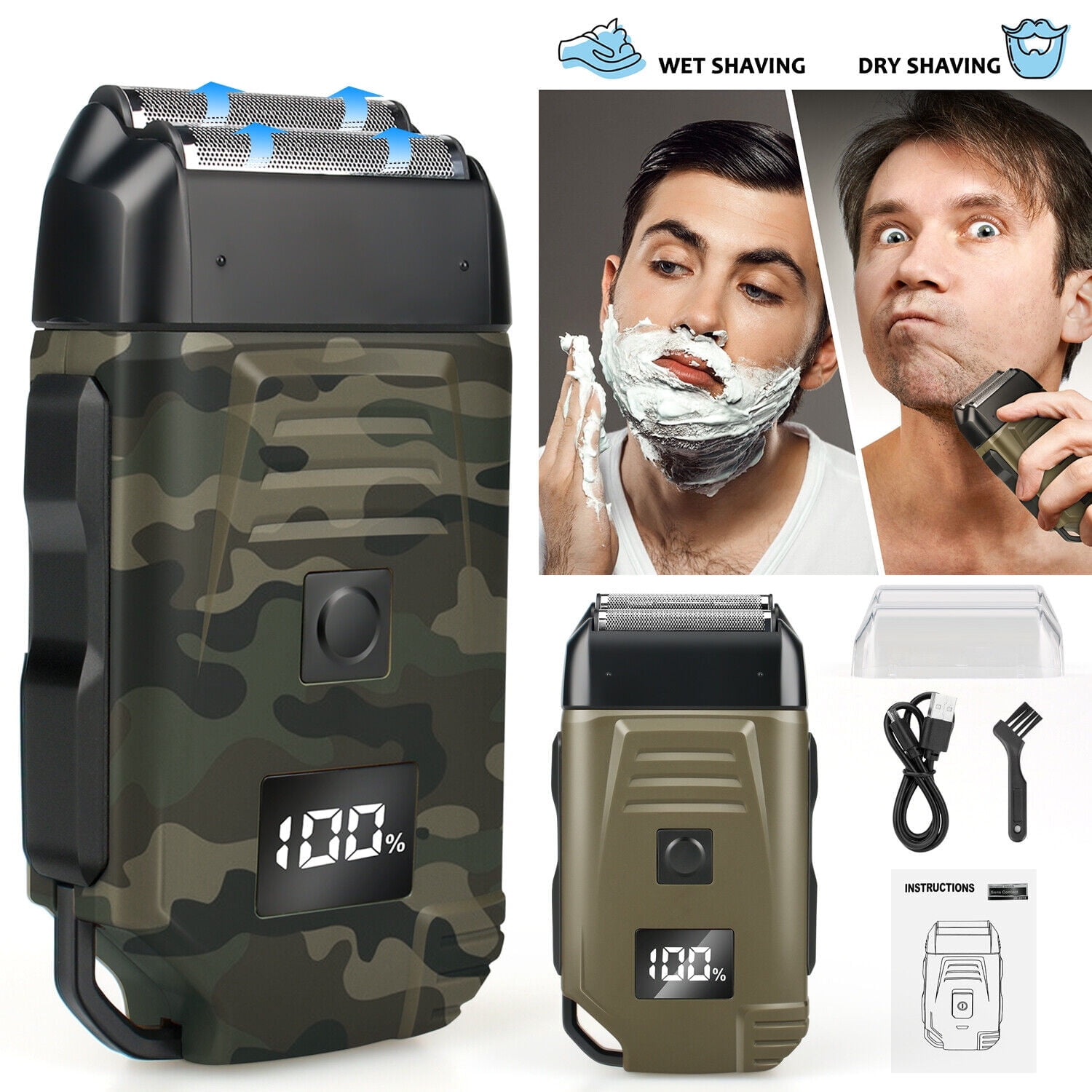 Electric Foil Shavers Bald Shaver 2 in 1 Double Shaver for Men Foil ...