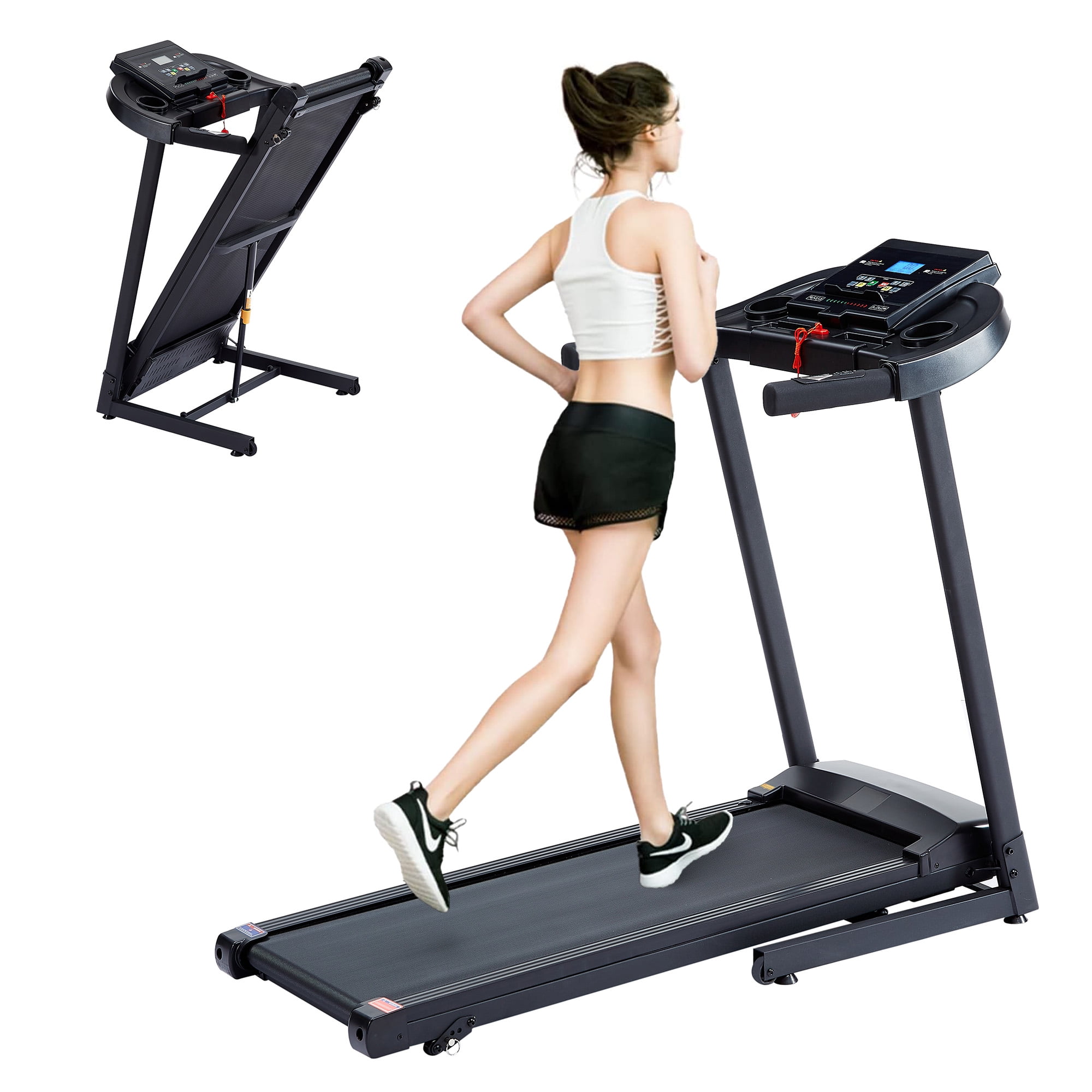 Electric Foldable Treadmill with 3 Built-in Distance Modes, 16'' Wide ...