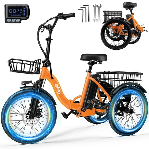 ESKUTE Red E Trike Electric Bike, Peak 1200W Brushless Motor Folding Trike 18X3.0 Fat Tire Ebike ...