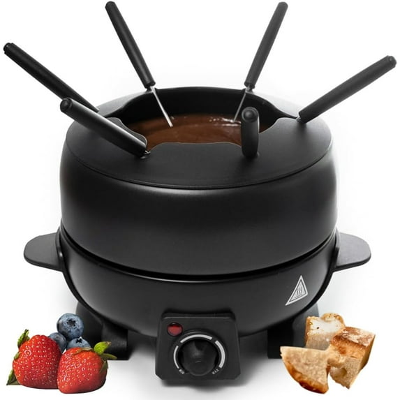 Electric Fondue Pot Set - 2-Liters Black Electric Pot with 6 Stainless ...