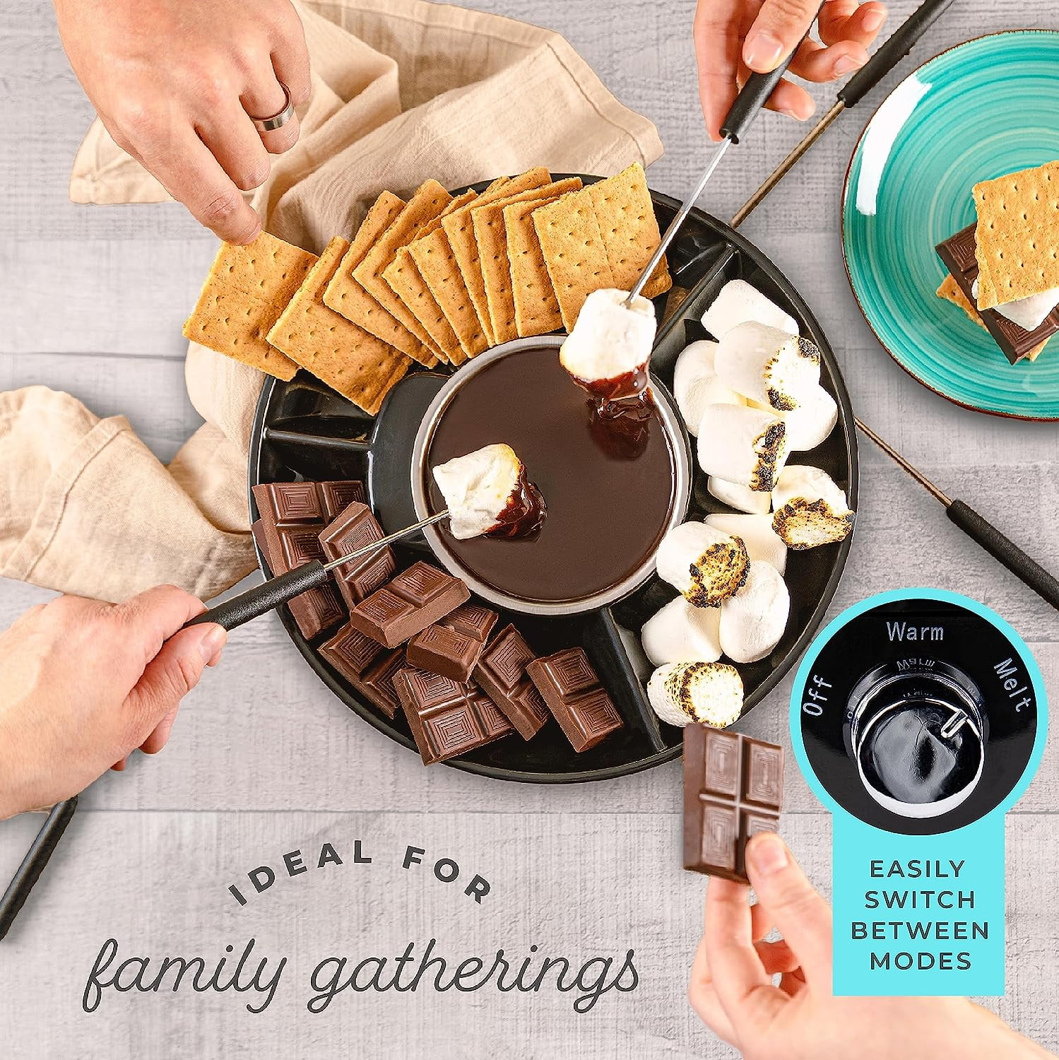 Electric Fondue Pot Set - Chocolate Fondue Kit - Temperature Control ...