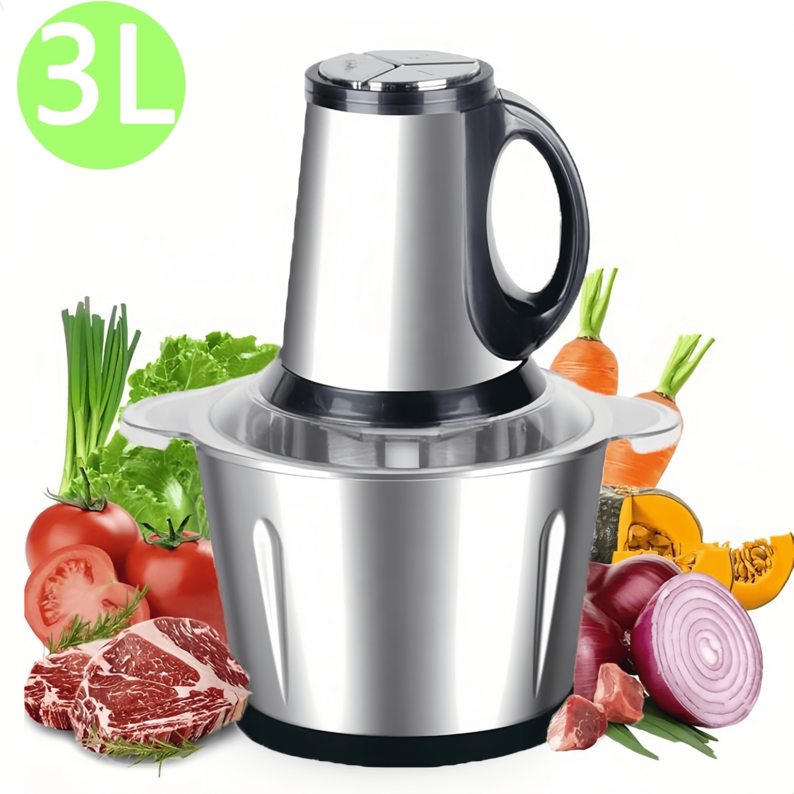 Electric Food Chopper,3L Stainless Steel Meat Grinder,Meat Processor for Making Vegetable Fruit ...