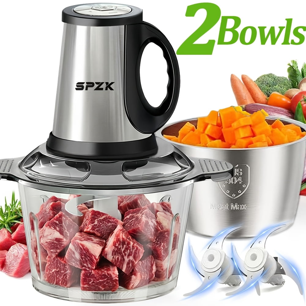 Electric Food Chopper with 2 Bowls & 2 Blades, Multifunctional Meat ...
