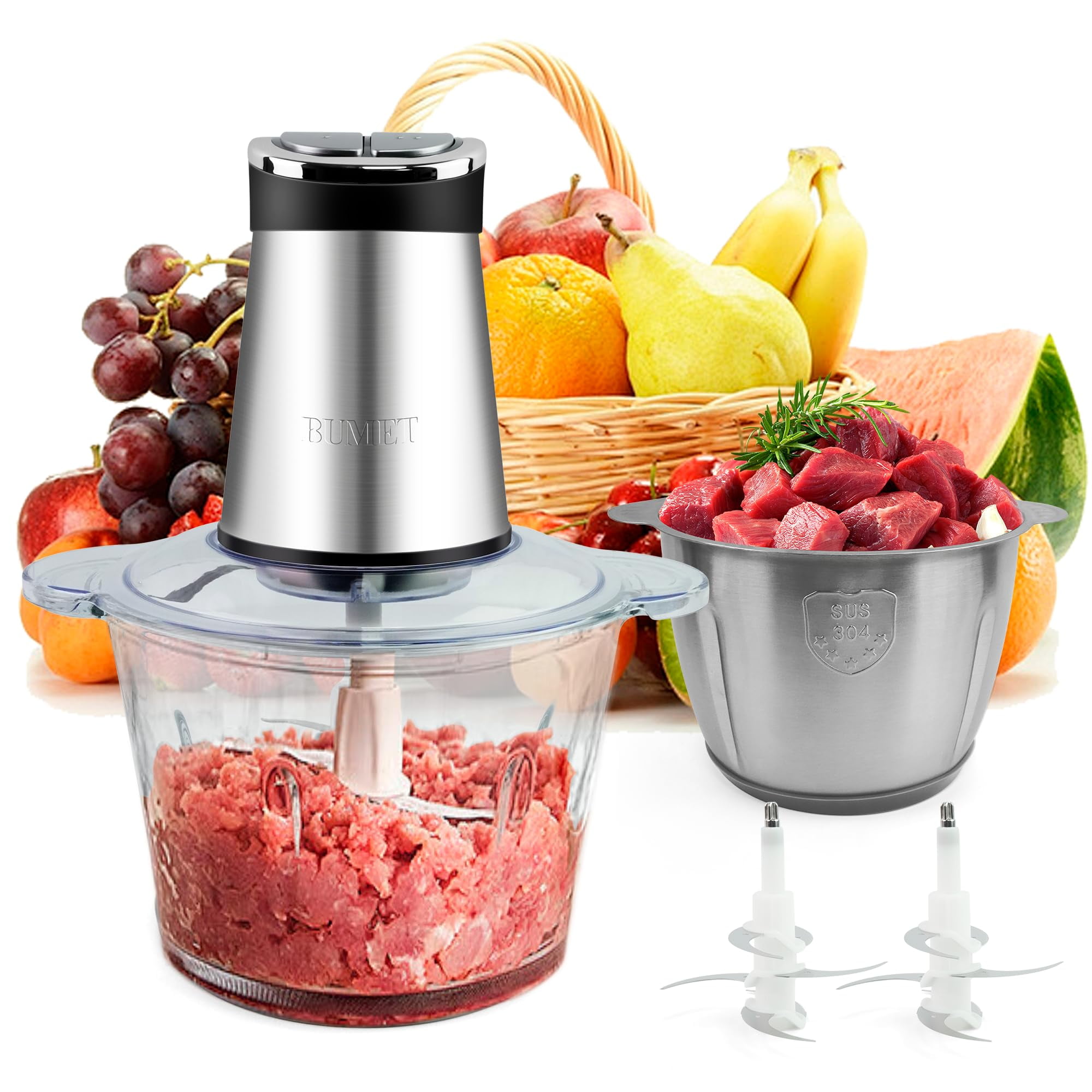 Electric Food Processor Meat Grinder 800W 2x12cups LED Timer Electric ...