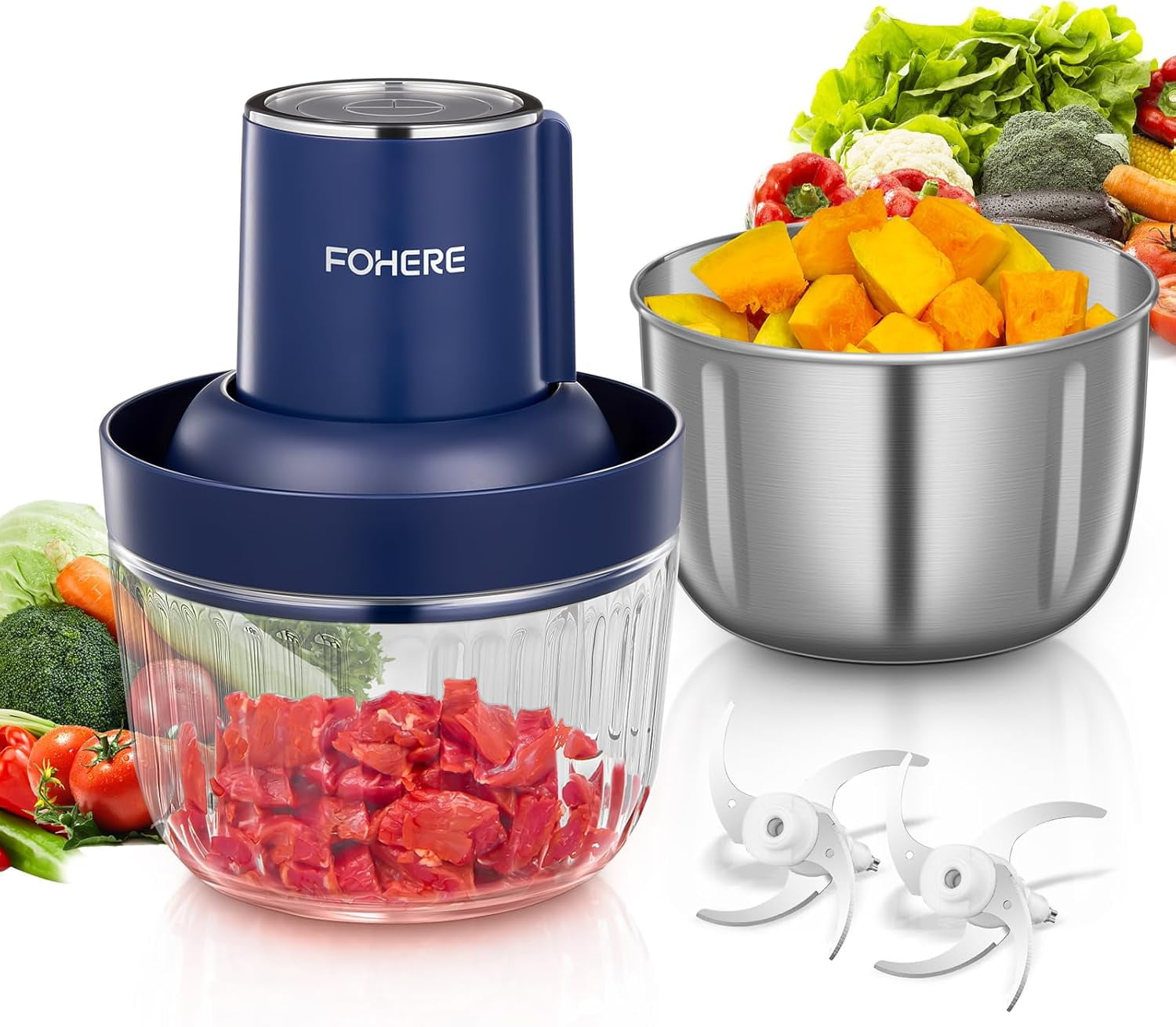 Electric Food Processor and Meat Grinder with Vegetable Chopper for Home, 300W Power, Includes 2 ...