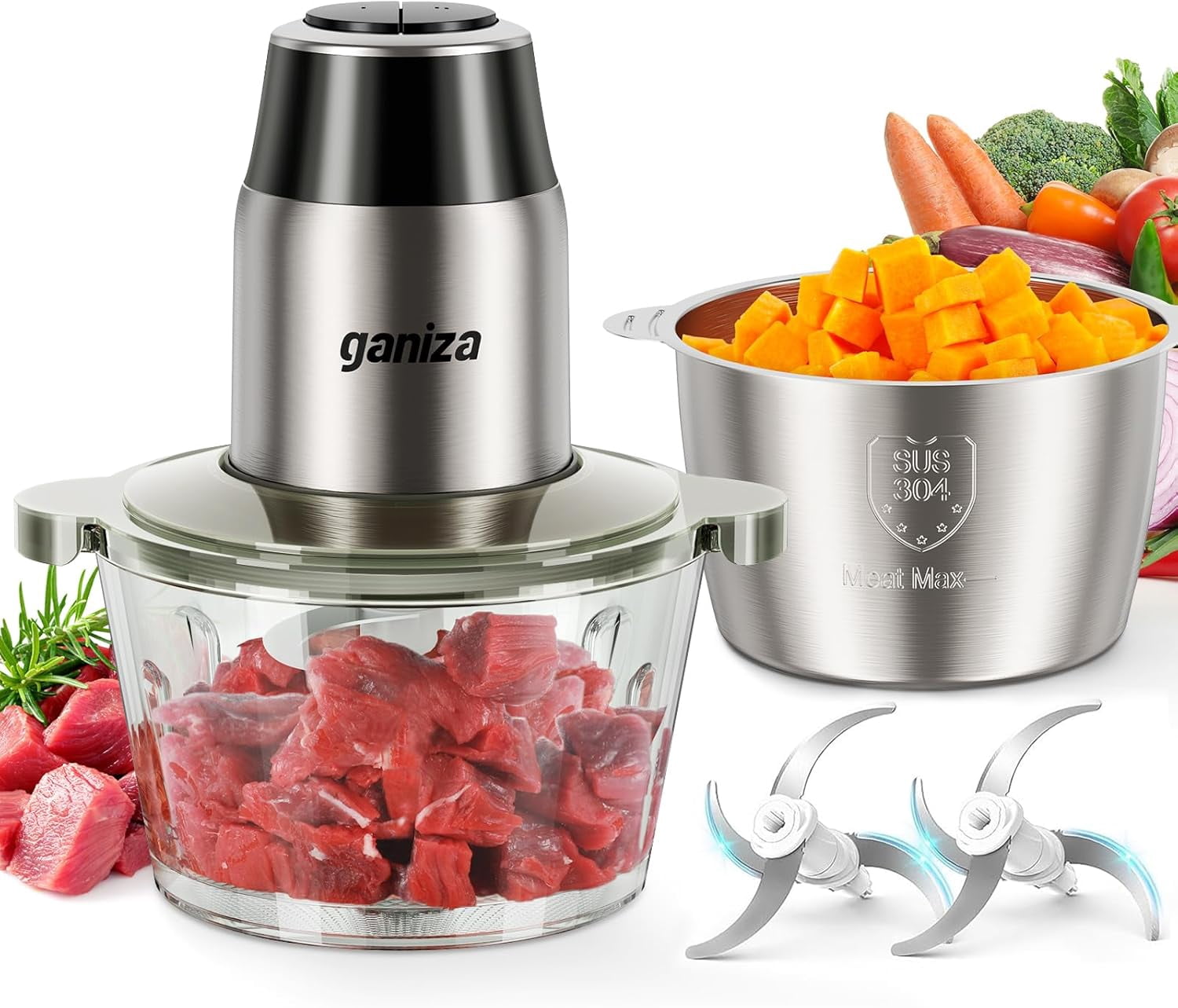 Electric Food Processors Electric Chopper with Meat Grinder & Veggie ...