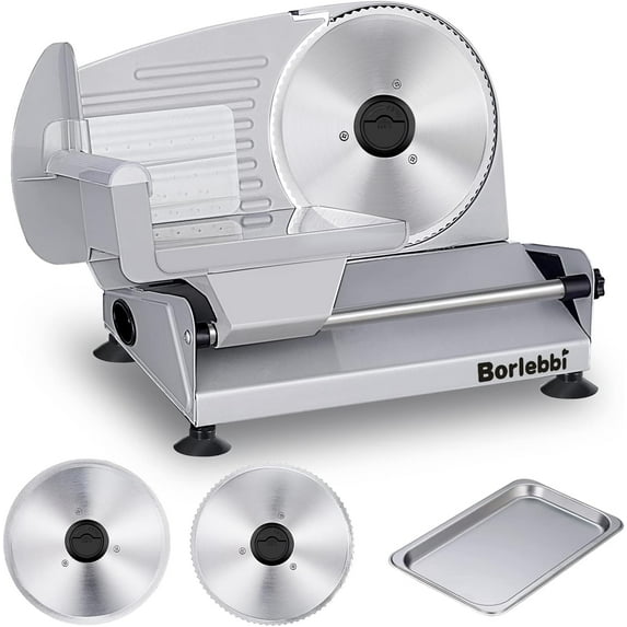 Electric Food Slicer 200W with 2 Removable 7.5 Stainless Steel Blades ...