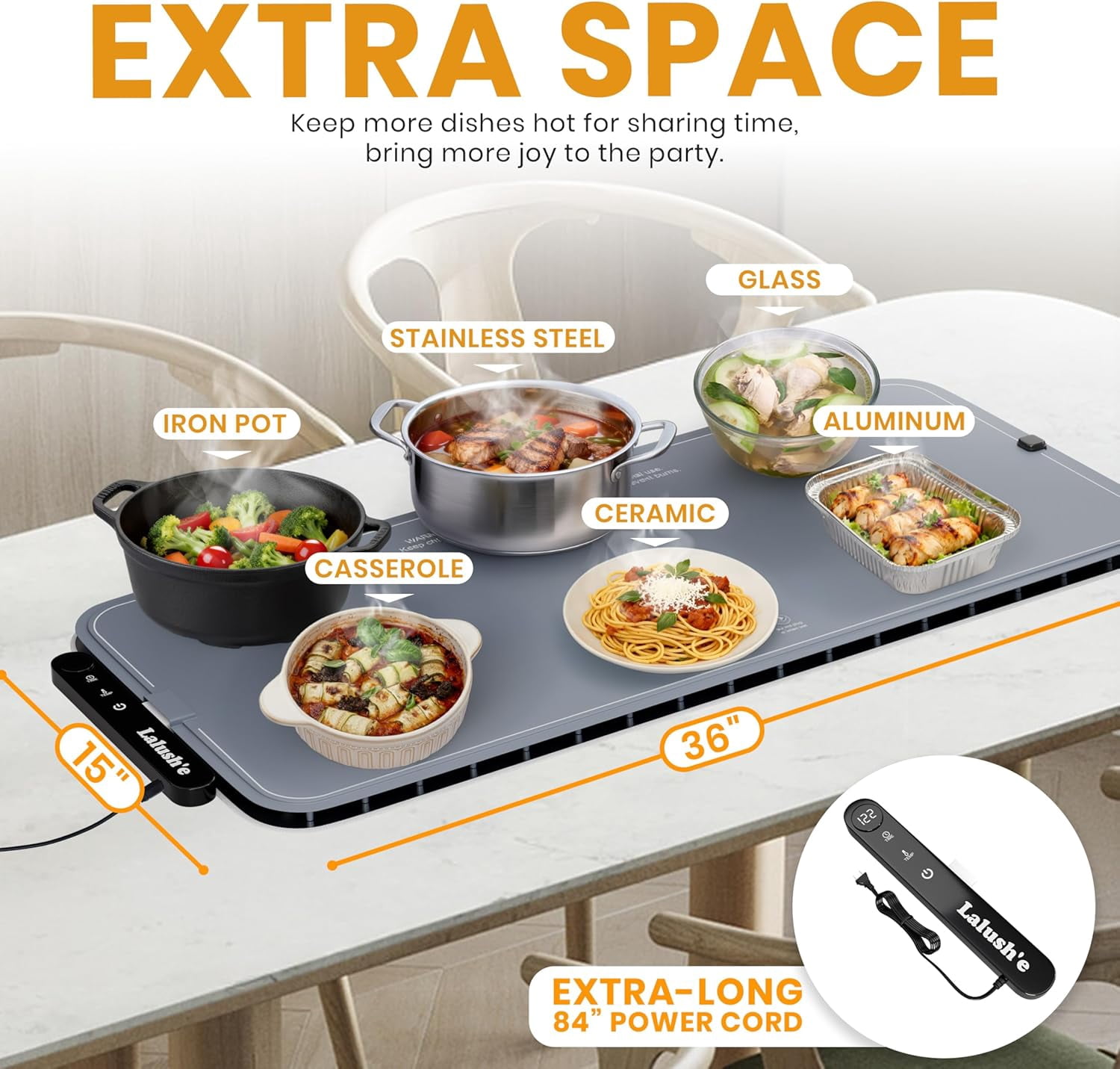 Electric Food Warming Mat, XXL 36x15" - Portable Food Warmer for ...