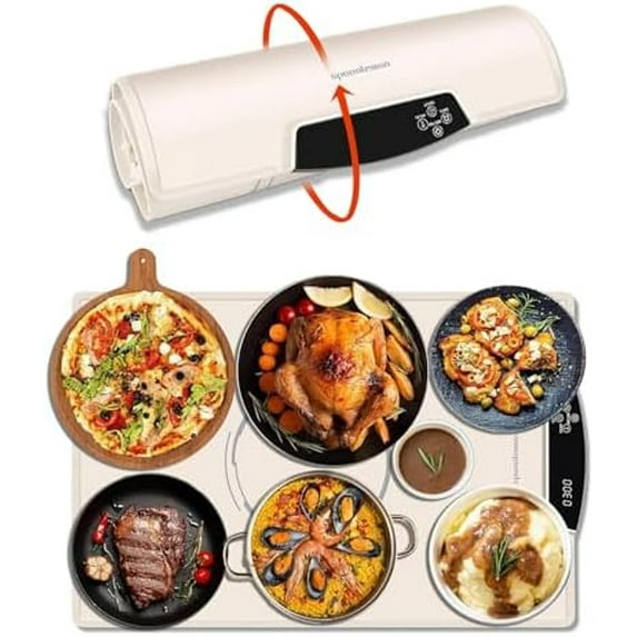 Electric Food Warming Tray, Full-Surface Warming Mat, Roll Up Silicone ...