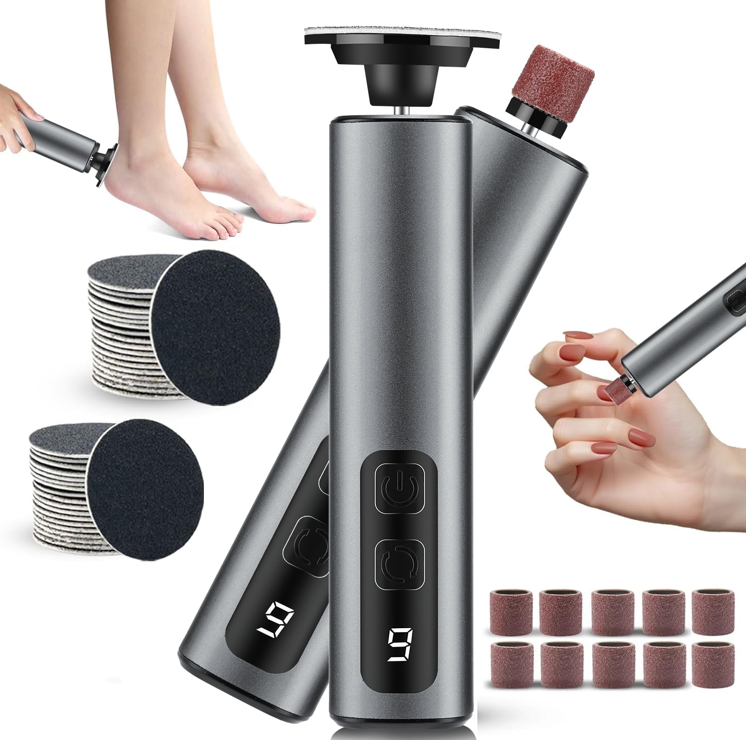Electric Foot Callus Remover Rechargeable - Electric Foot File with 9 ...