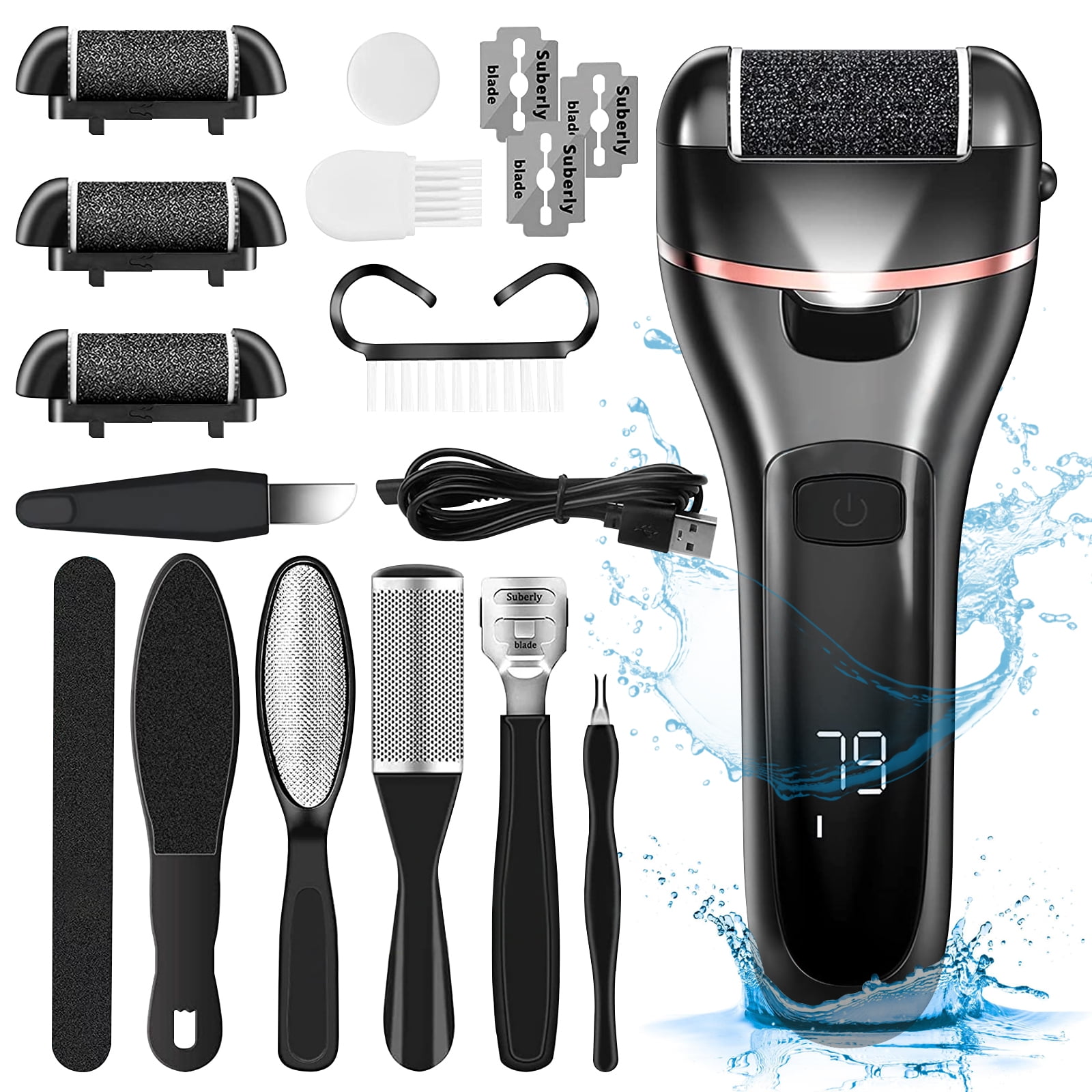Electric Foot Callus Remover, Rechargeable Waterproof Pedicure Kit for ...