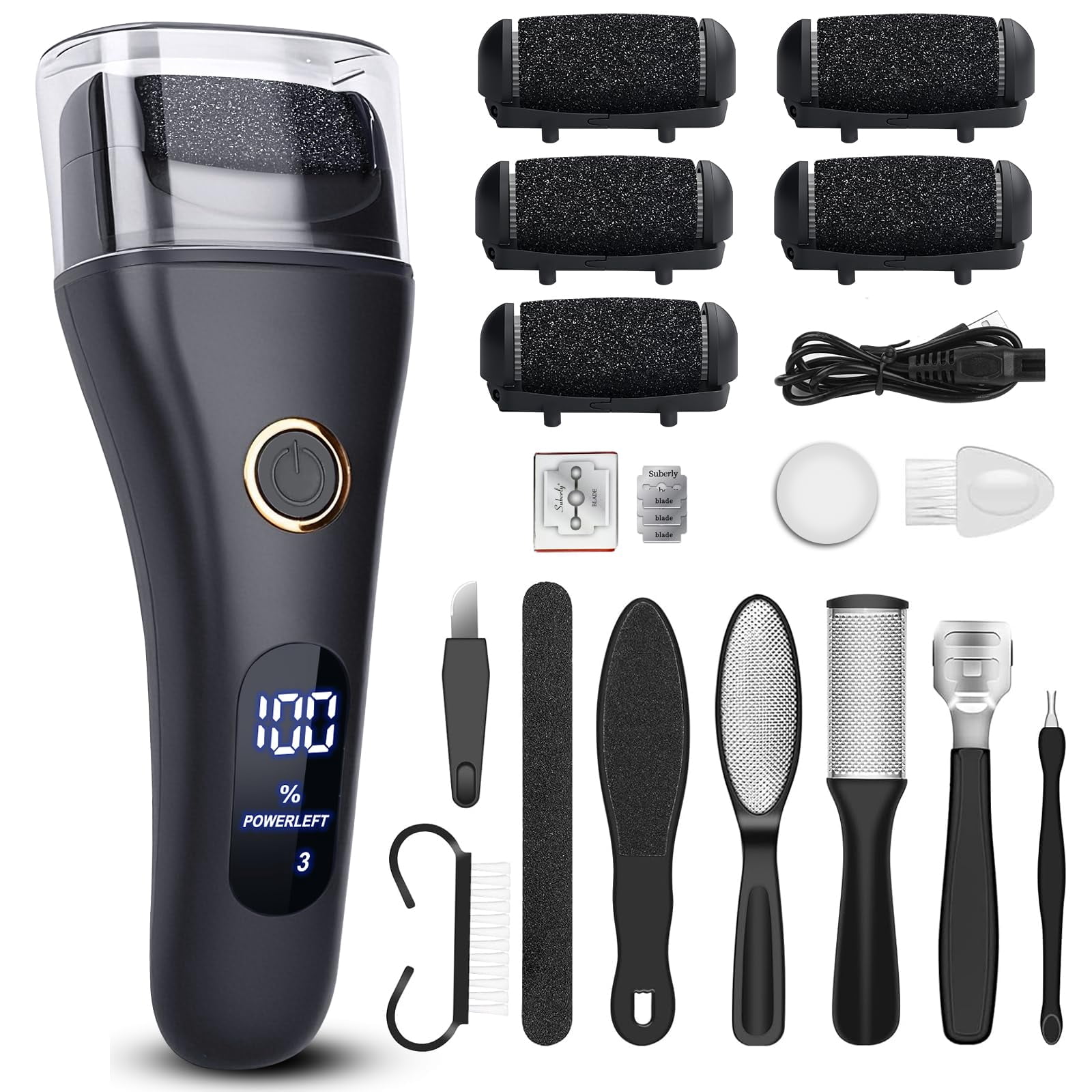 Electric Foot File Callus KEF28 Remover for Feet - Grinding Head&3Speed ...