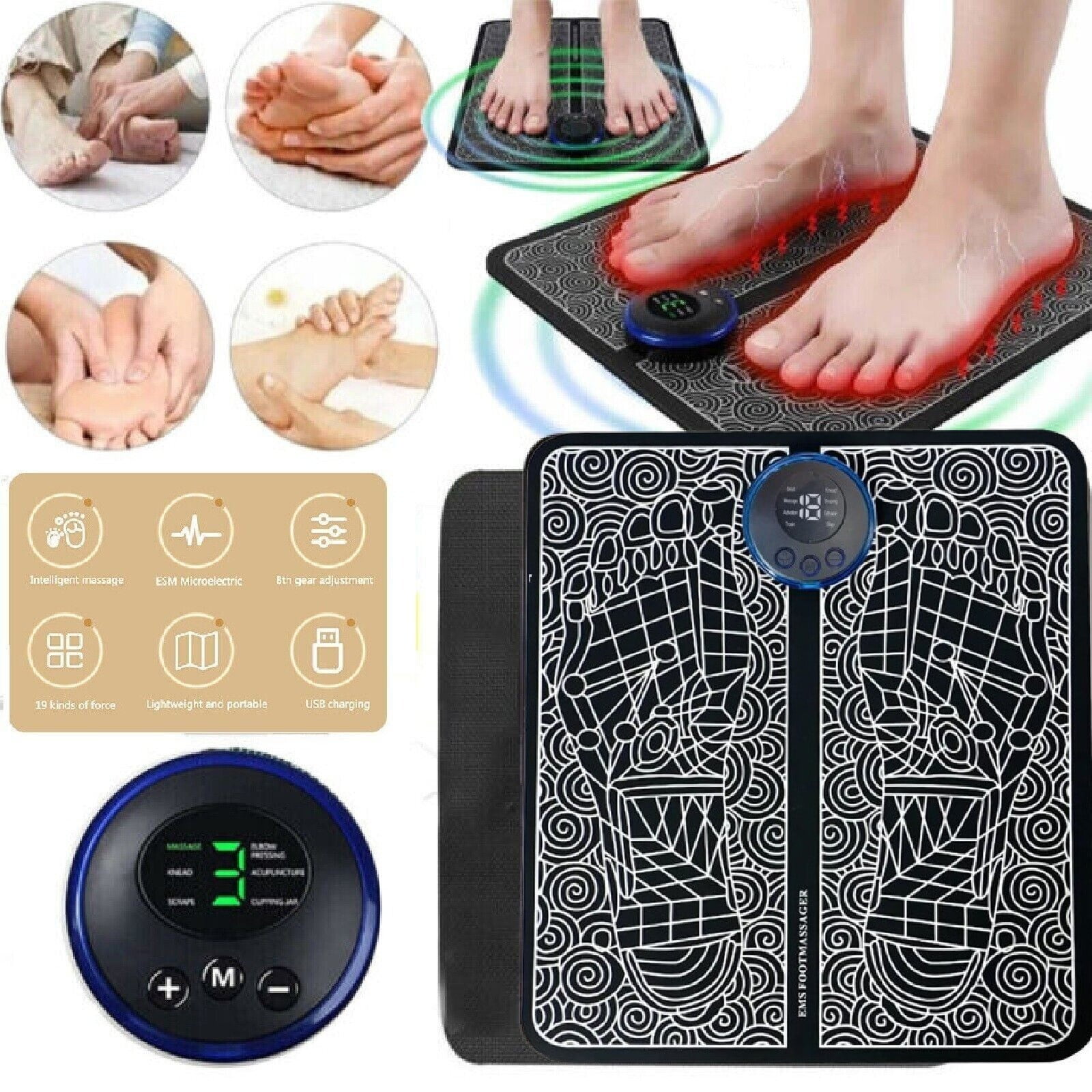 Electric Foot Massager Pad Blood Circulation Muscle Stimulator Mat 19 ...