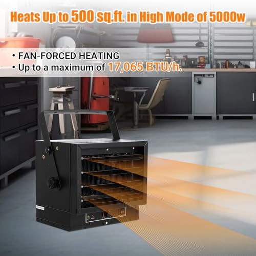 Electric Garage Heater, TROPOW 5000 Watt 240 Volt, Hard Wired Ceiling ...