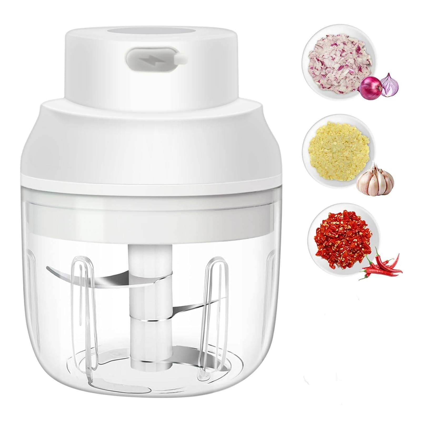 Electric Garlic Chopper 250ML, Mini Vegetable Chopper 2 in 1 Food ...