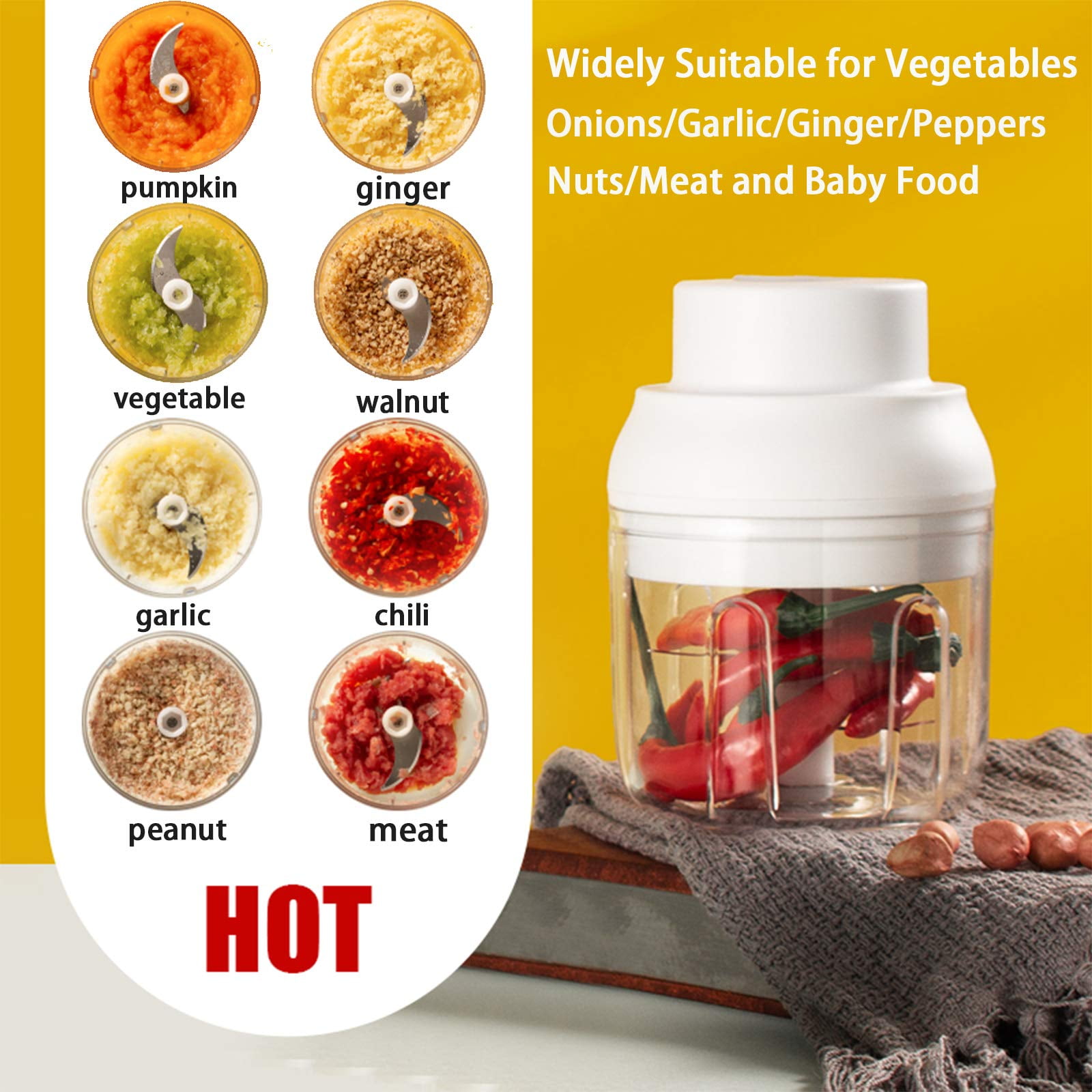 Electric Garlic Chopper, 250ML Vegetable Chopper, Food Chopper, USB Mini Garlic Mincer, Onion ...