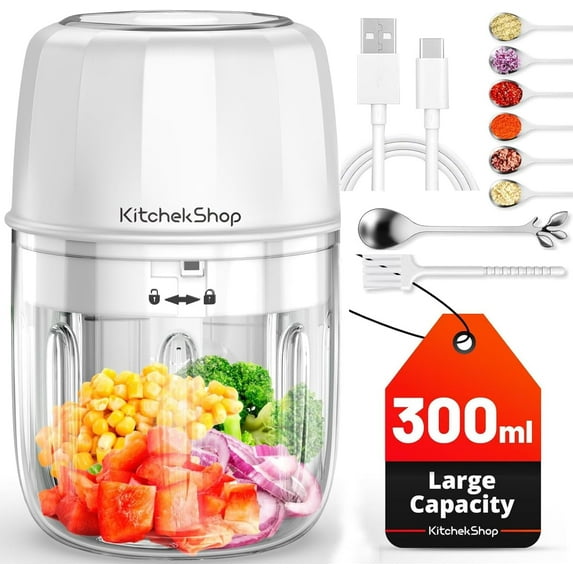 Electric Garlic Chopper, 300ML Portable Cordless Mini Food Processor ...
