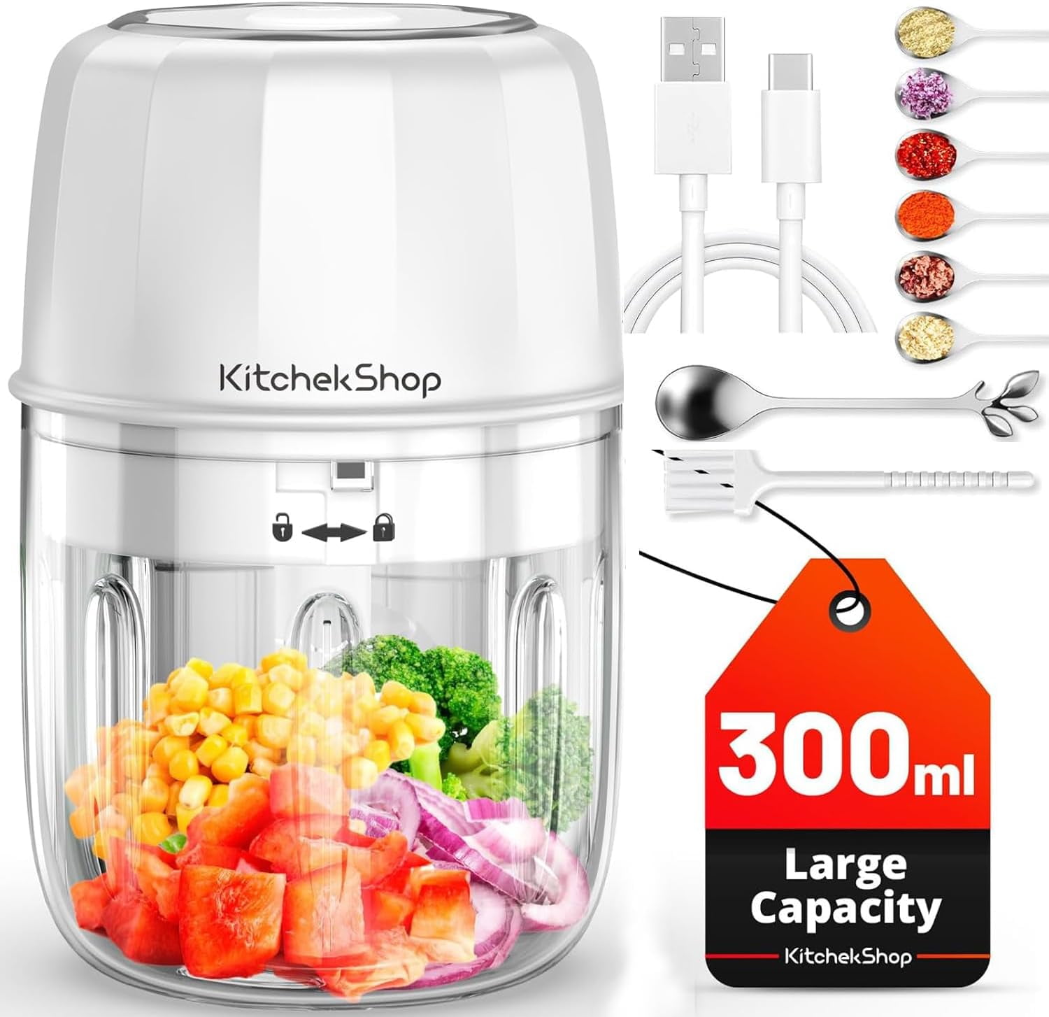 Electric Garlic Chopper, 300ML Portable Cordless Mini Food Processor ...