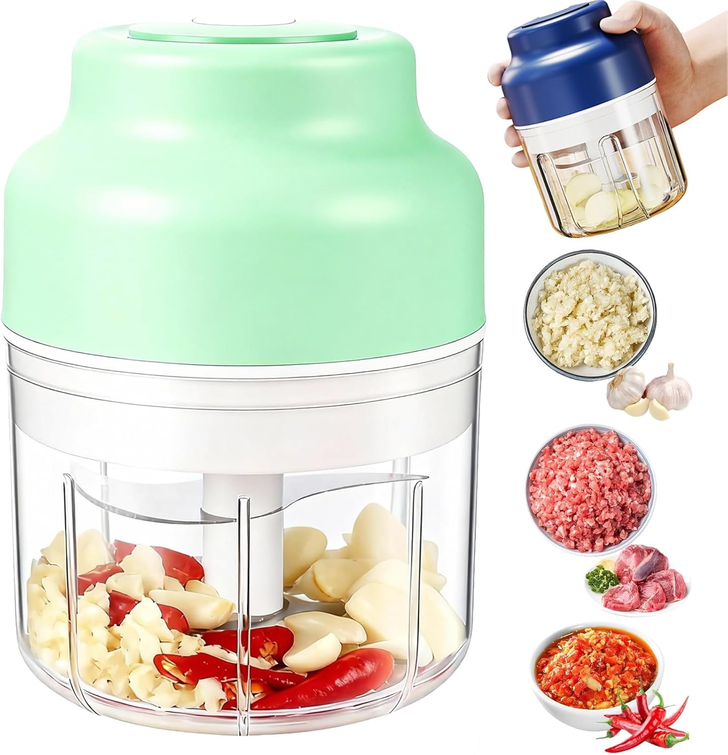 Electric Garlic Chopper Mini, 2026 New Rechargeable Portable Veggie ...